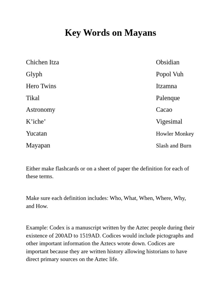 Mayan Key Terms & Definitions Guide | PDF