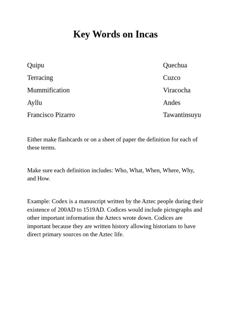 Inca Key Words | PDF | History