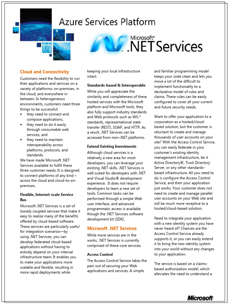 Microsoft NET Services Datasheet | PDF | Cloud Computing | Computing