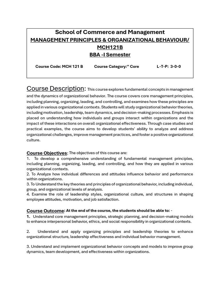 MPOB syllabus | PDF | Leadership | Organizational Behavior