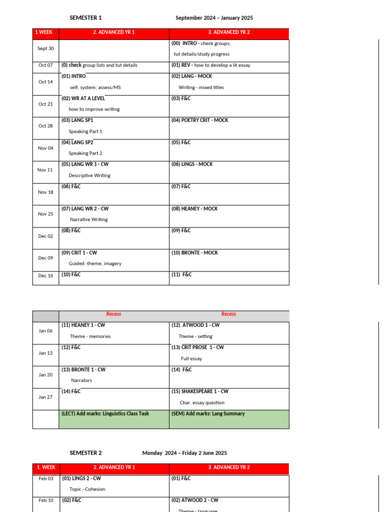Student 2024-2025 Tutorial Schedule | PDF