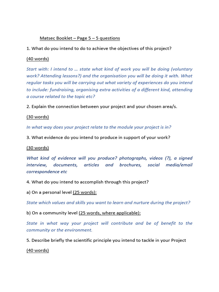 5 Questions Instructions | PDF