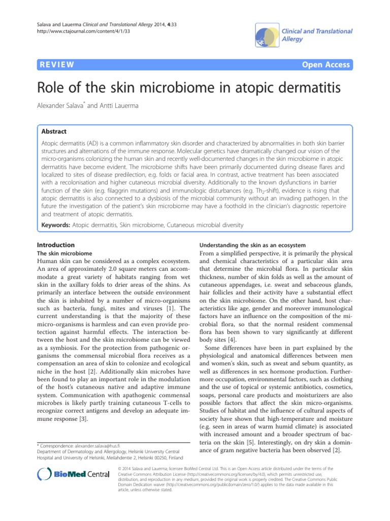 Role of The Skin Microbiome in Atopic Dermatitis: Review Open Access | PDF | Microbiota | Immune ...