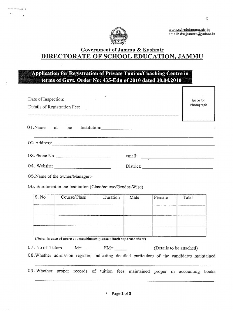 Application Format PVT Tuition Centres | PDF