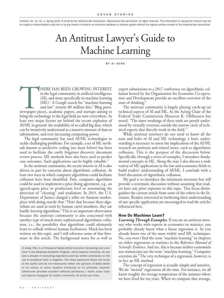 An Antitrust Lawyer's Guide To Machine Learning | PDF | Machine Learning | Artificial Intelligence