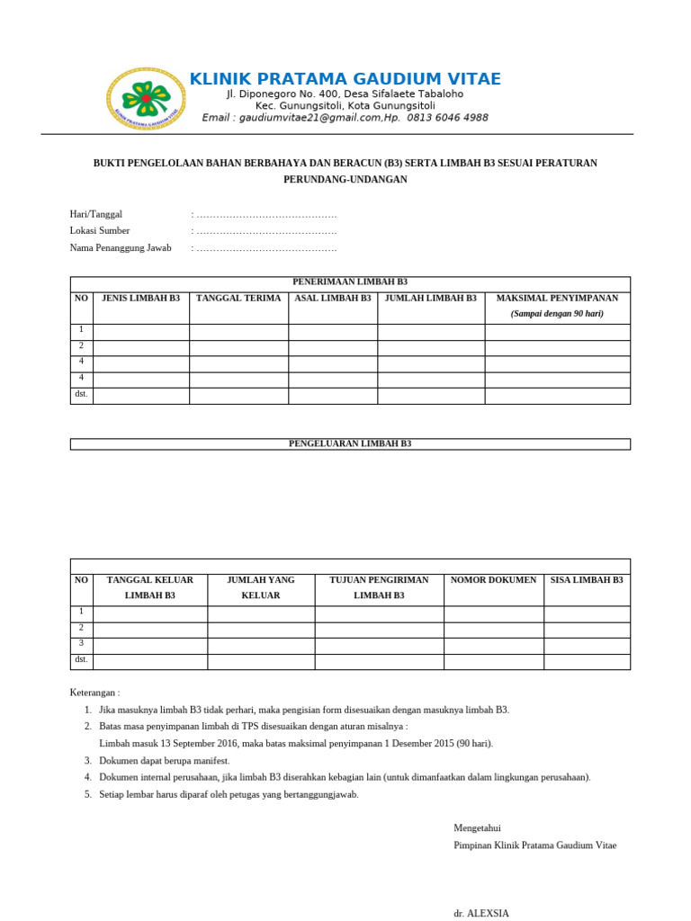 Bukti Pengelolaan Bahan Berbahaya Dan Beracun (B3) Serta Limbah B3 ...