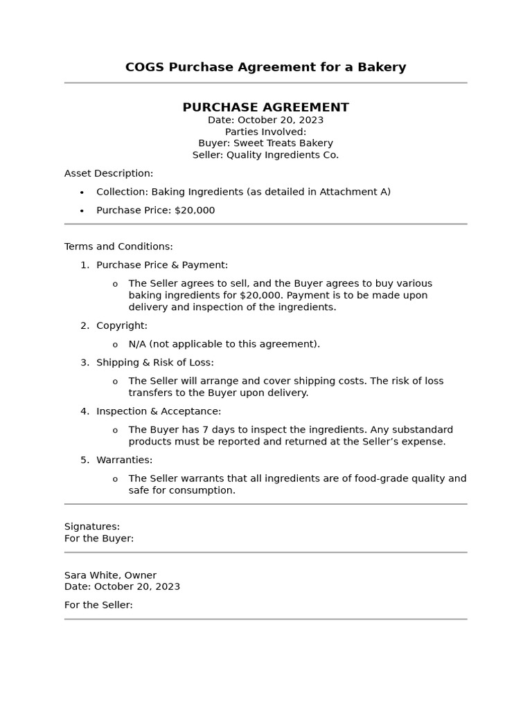 Purchase Agreement - Cogs 9 | PDF | Law