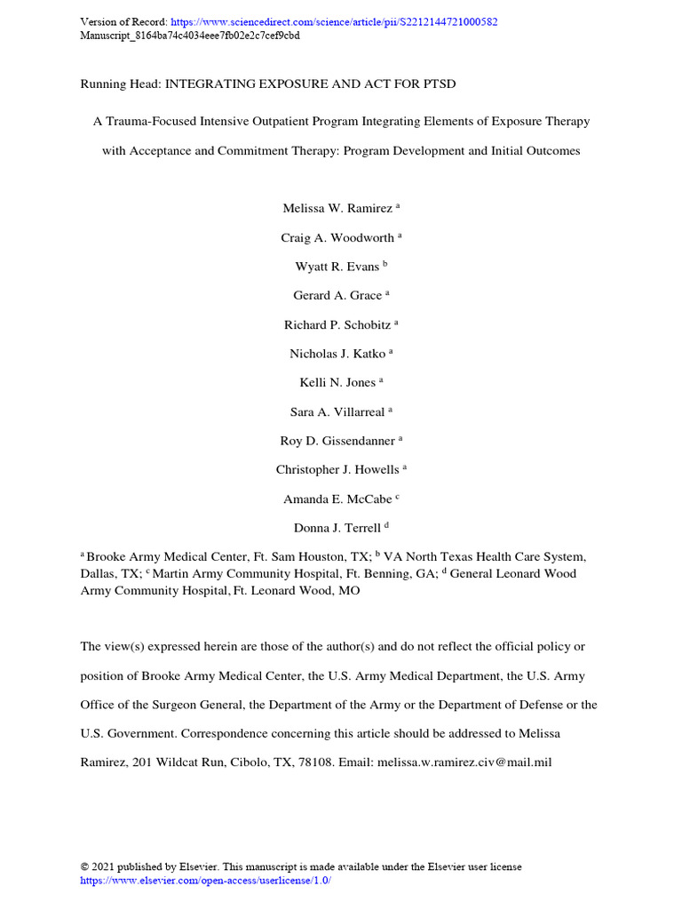 Integrando Exposicion y ACT en TEPT | PDF | Psychological Trauma | Validity (Statistics)