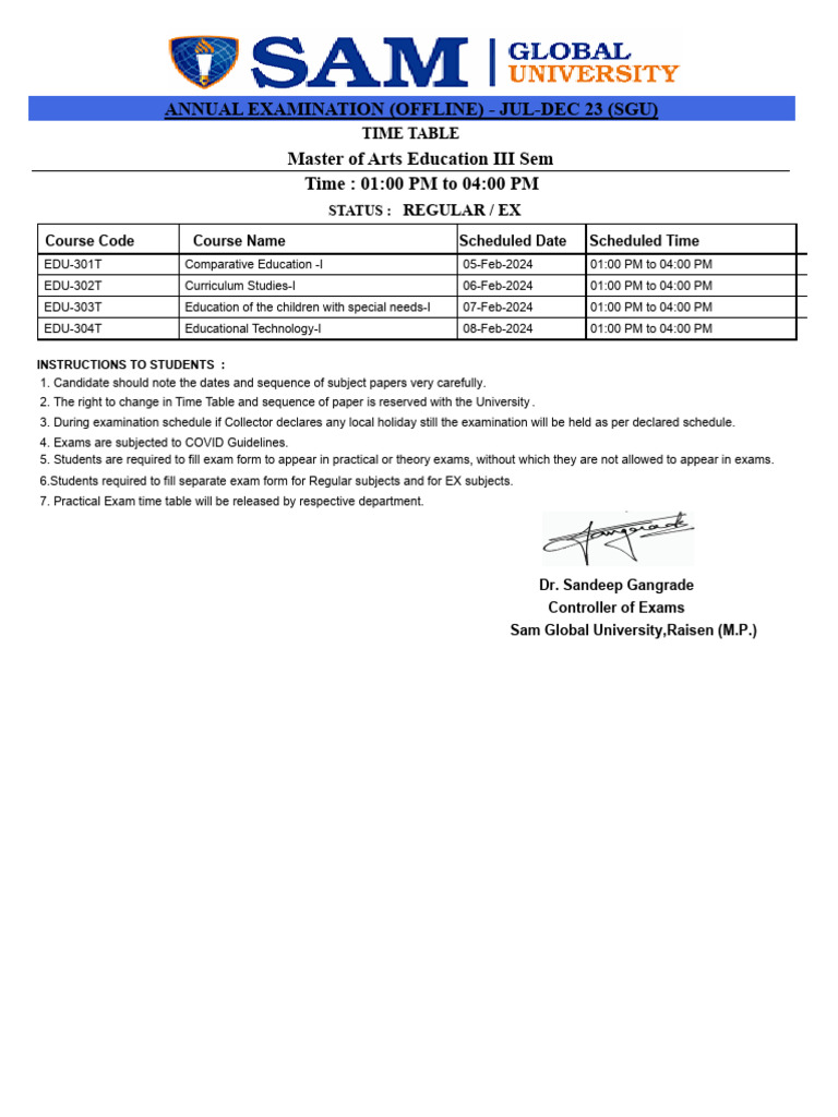 MA Education III Sem Regular & EX | PDF