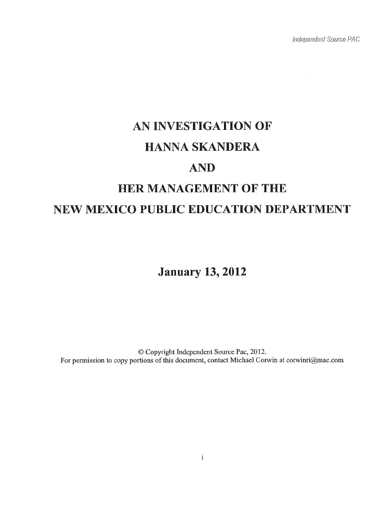An Investigation of Hanna Skandera and Her Management of The New Mexico ...