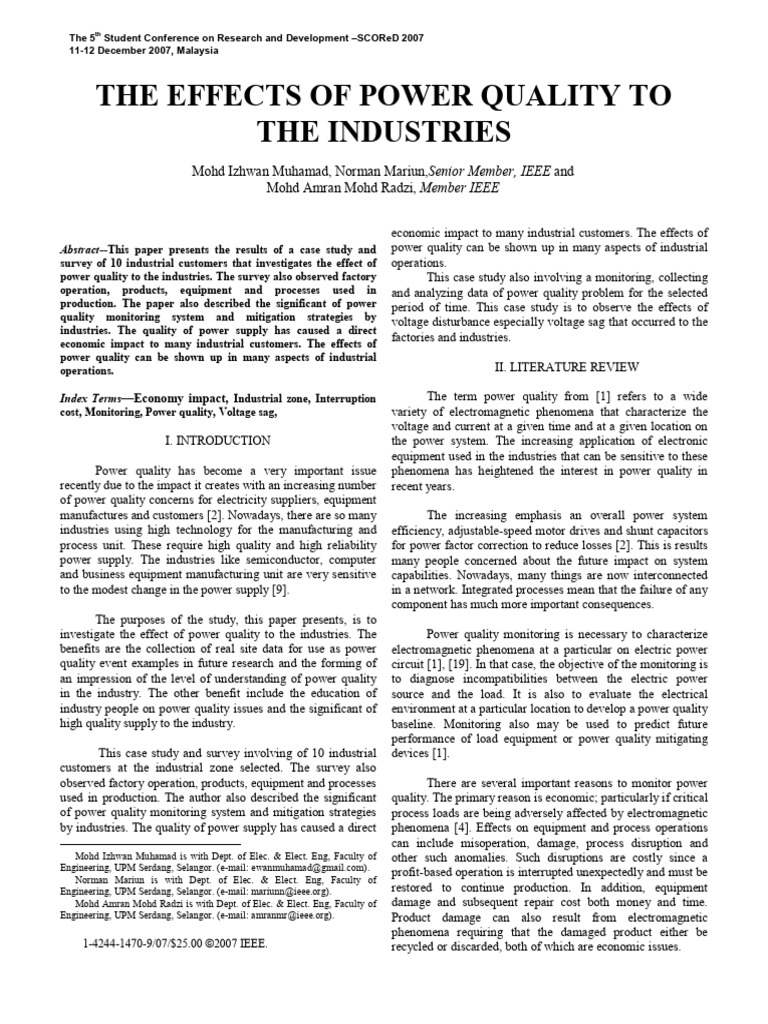 The Effects of Power Quality to the Industry | PDF | Power Supply | Reliability Engineering