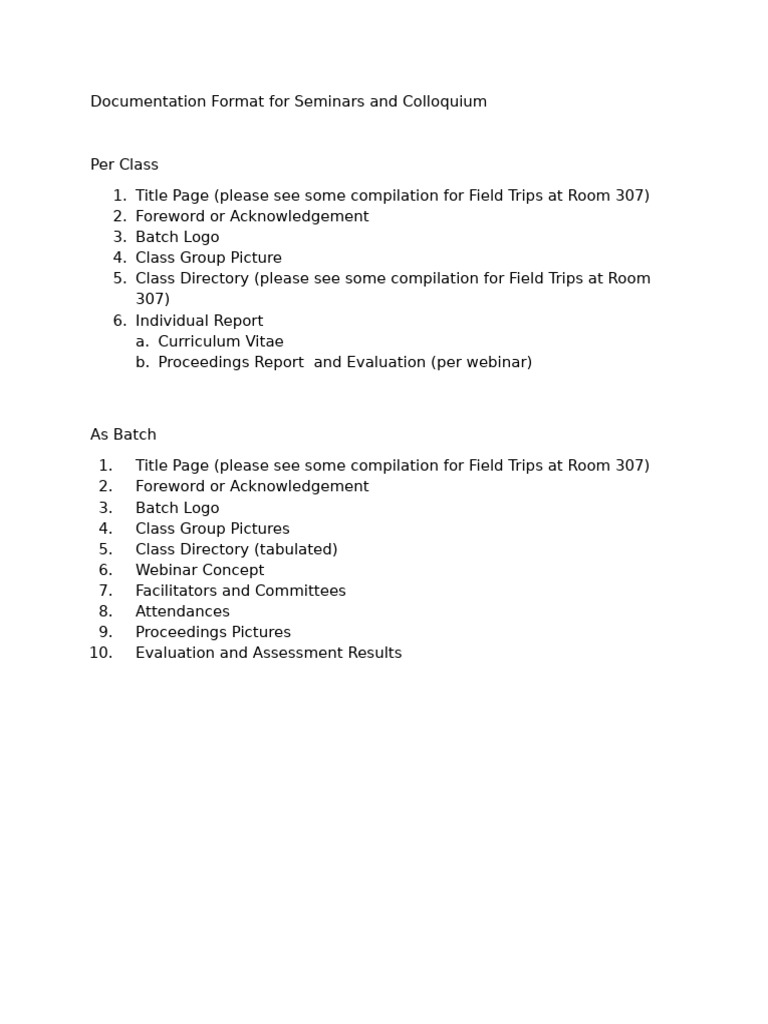 Documentation Format For Seminars and Colloquium 2024 | PDF | Art