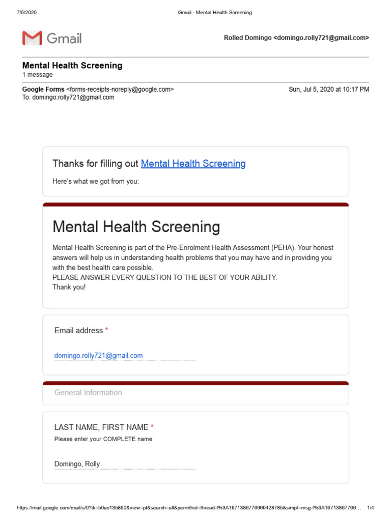 Mental Health Screening Questionnaire | PDF | Mental Health | Emotions