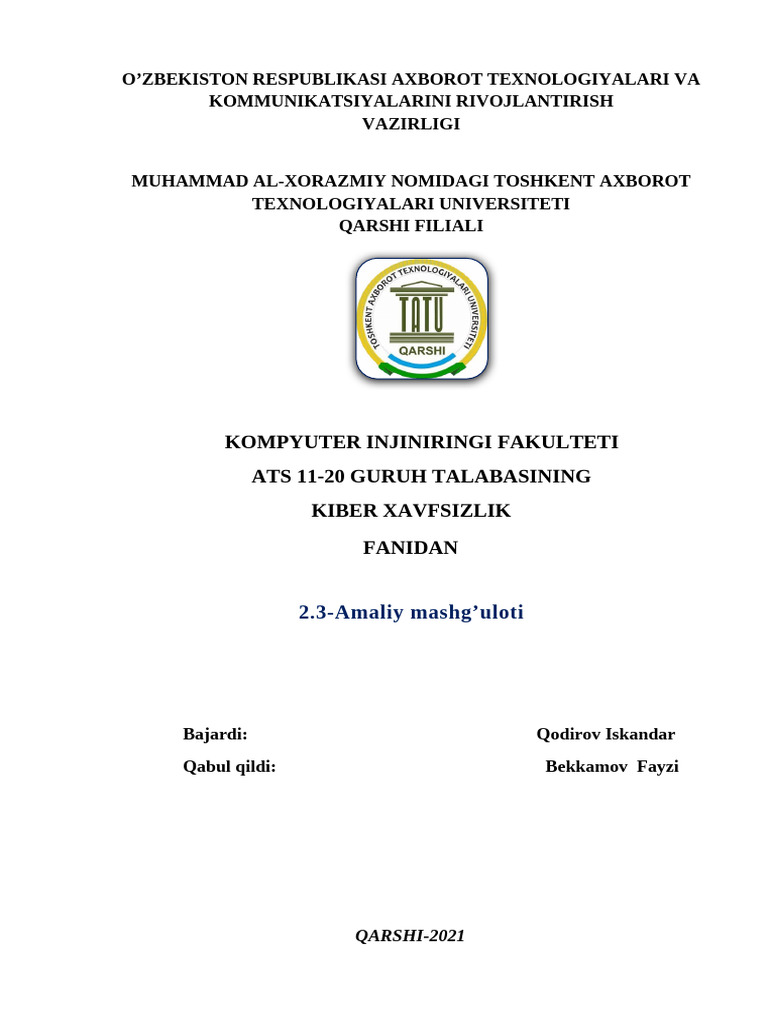 2.3-Amaliy Mashg'ulot | PDF