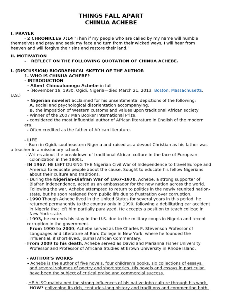 Things Fall Apart Written | PDF | Narration | Igbo People