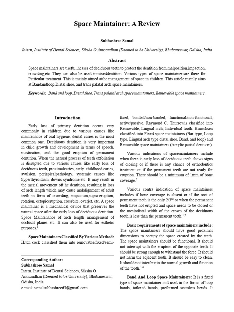 Space Maintainers in Pediatric Dentistry | PDF | Human Tooth | Tooth