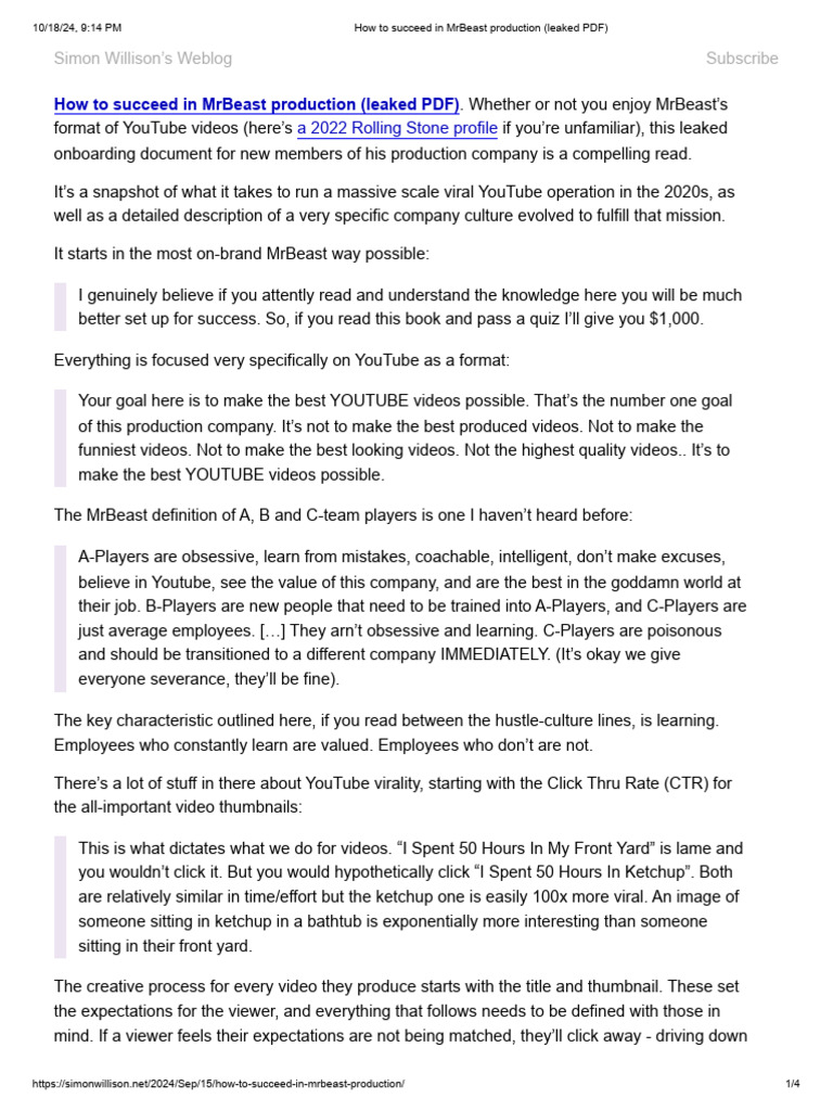 How To Succeed in MrBeast Production (Leaked PDF | PDF | Business ... How To Succeed in MrBeast Production (Leaked PDF | PDF | Business ...