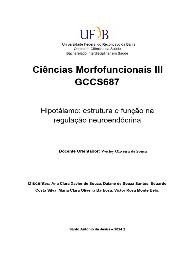 Atividade Processual - Morfo LLL | PDF | Hipotálamo | Glândula pituitária