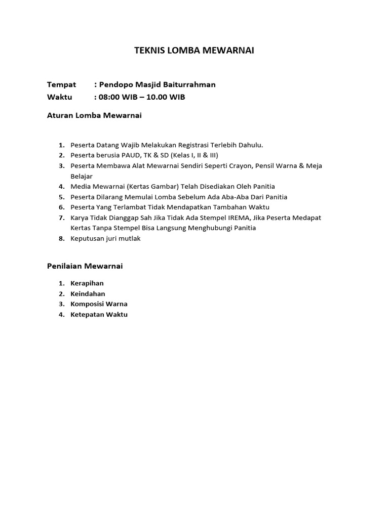 Teknis & Kriteria Lomba | PDF