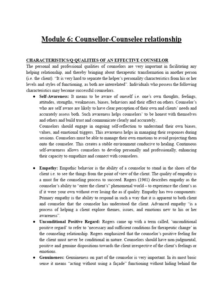 counseling module 6_ Counsellor-Counselee relationship | PDF ...