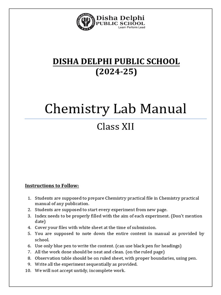 Chemistry Lab Manual Class-Xii Practical File (2024-25) - 1 | PDF | Salt (Chemistry) | Acid