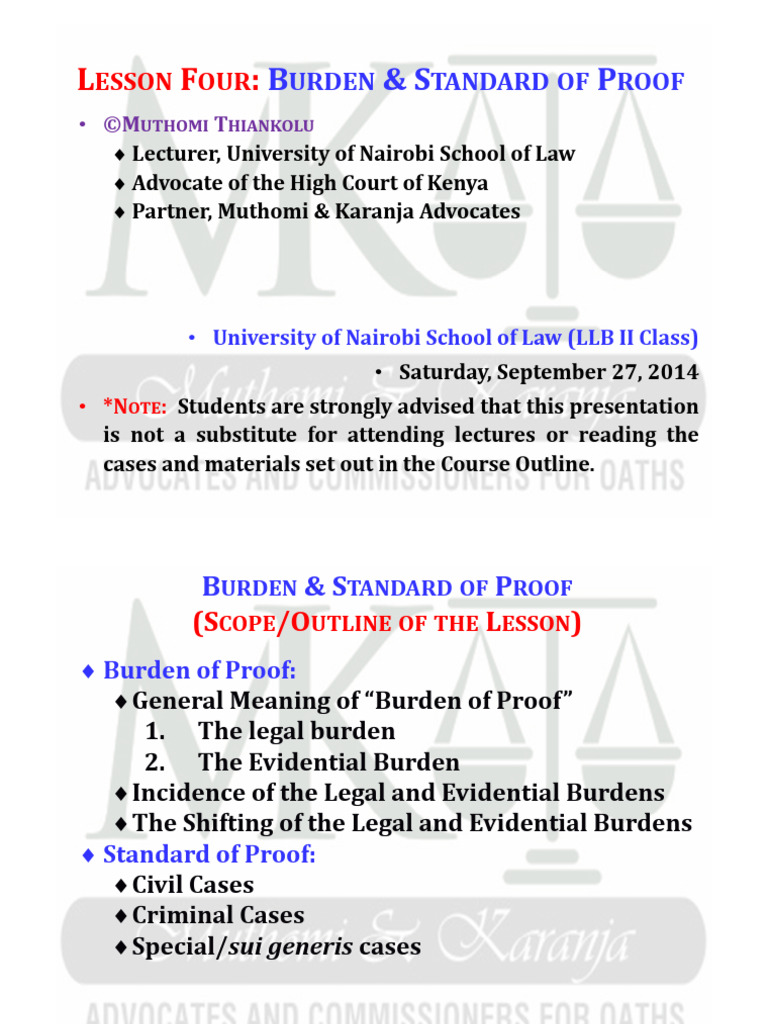 Lesson 4-Burden Standard of Proof | PDF | Burden Of Proof (Law ...