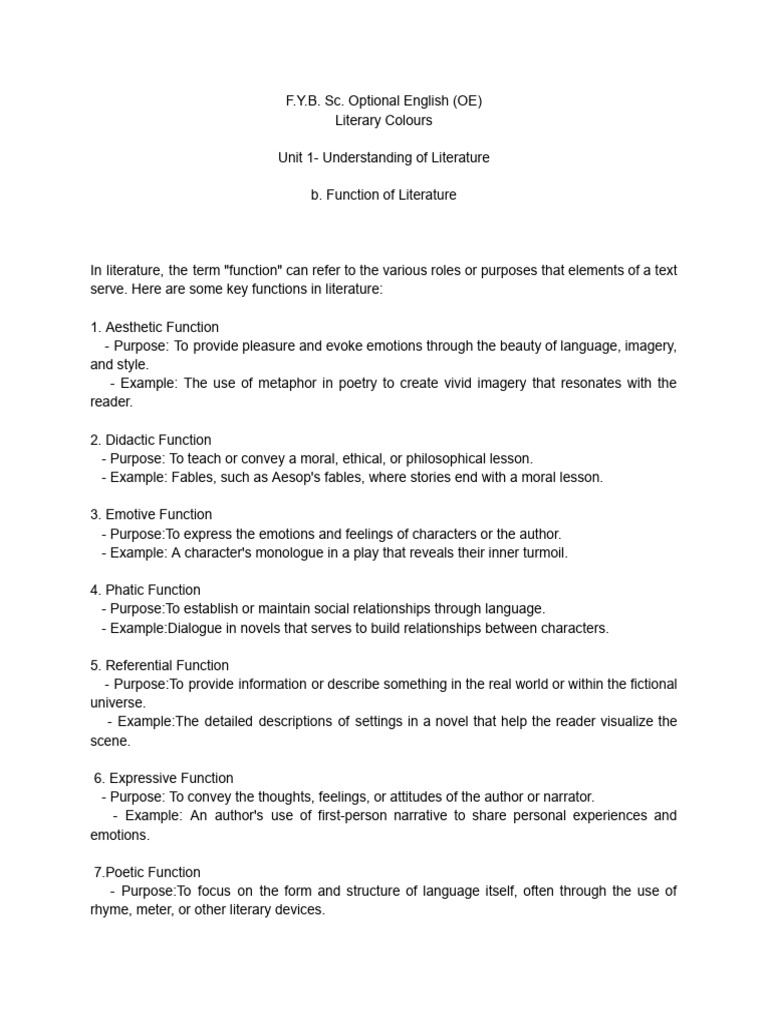 Functions of Literature | PDF | Poetry