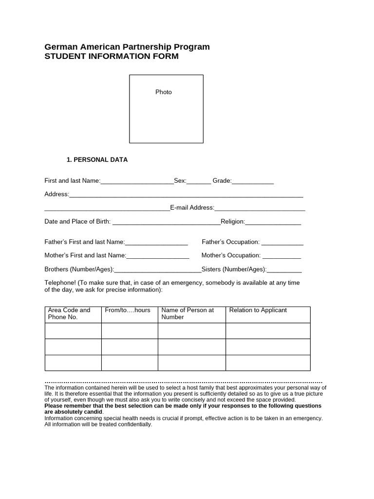 Student Information Form | PDF