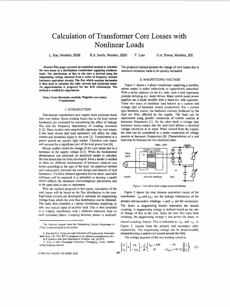 Calculation of Transformer Core Losses With Nonlinear Loads | PDF | Transformer | Inductor