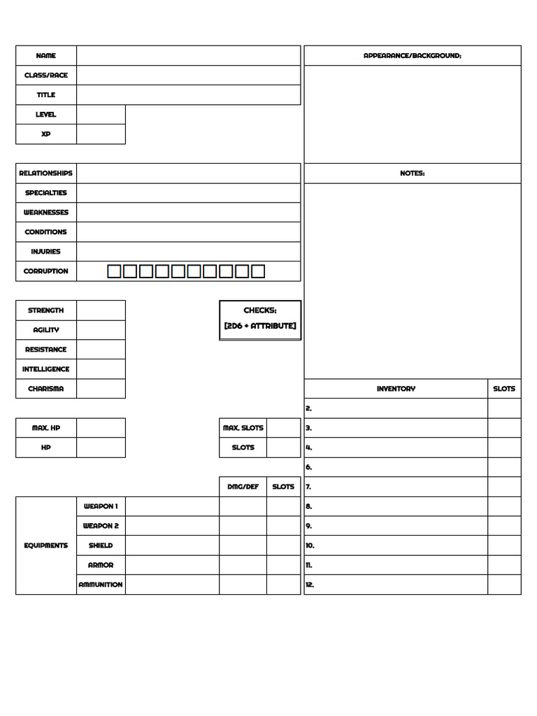 Character Sheet (Print) | PDF | History