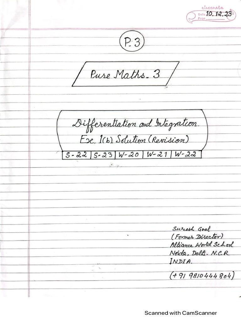 p3 Differential and Integ Ex 1b - Solurevision | PDF