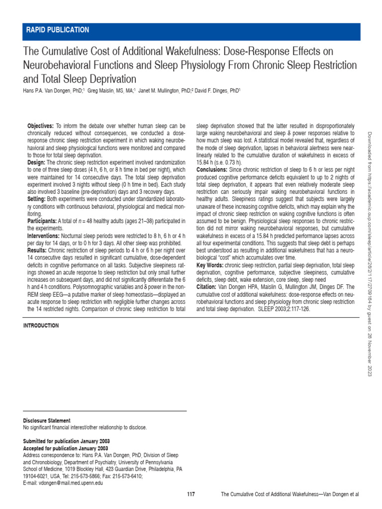 Effects of Chronic Sleep Restriction | PDF | Sleep | Sleep Deprivation