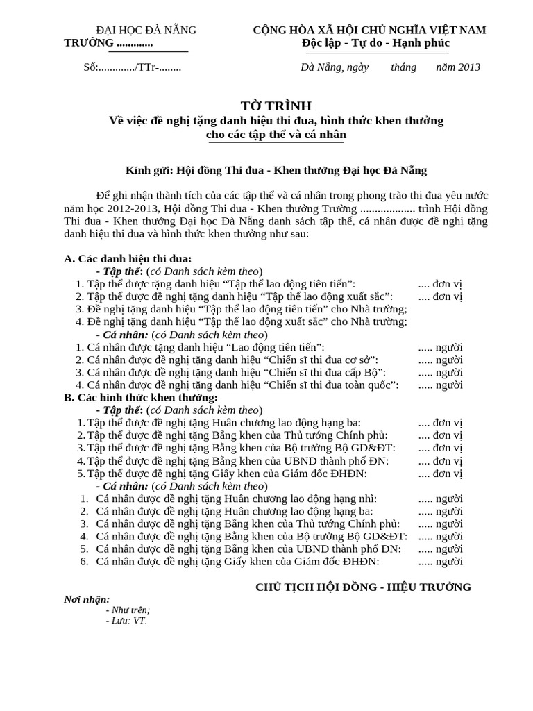 Mau To Trinh Cua Cac Truong Gui DHDN | PDF