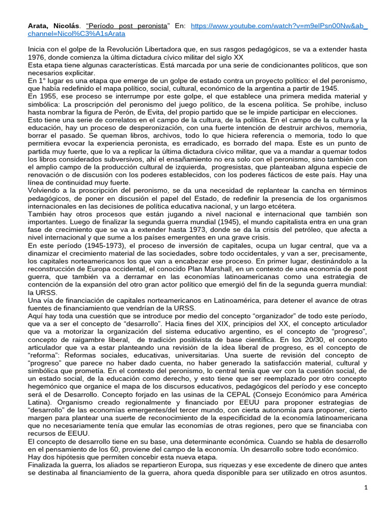 Análisis del Post Peronismo en Argentina | PDF | America latina ...