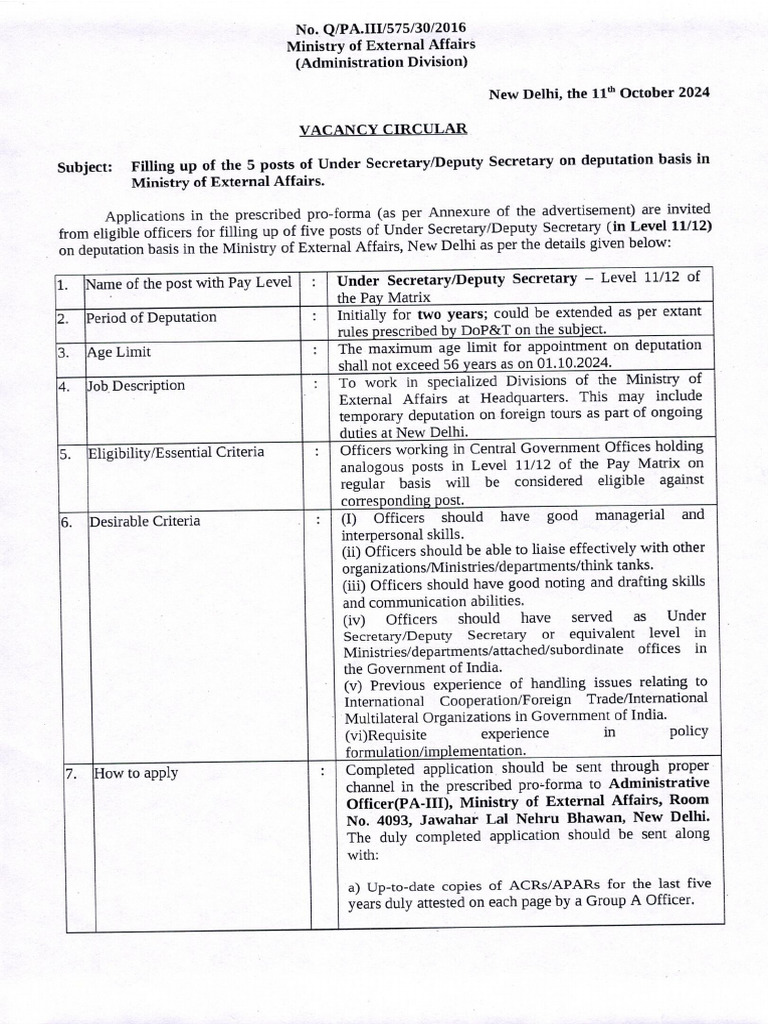 Vacancy Circular | PDF