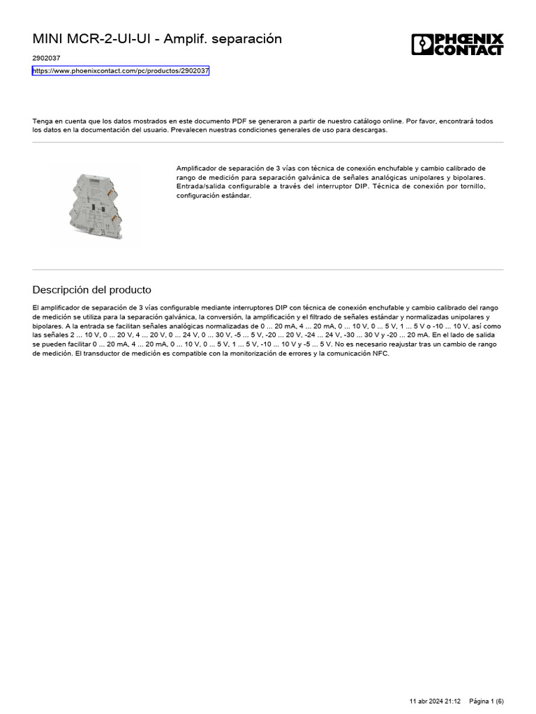 Phoenix Contact 2902037 Es | PDF | Ingeniería Electrónica | Ingeniería ...