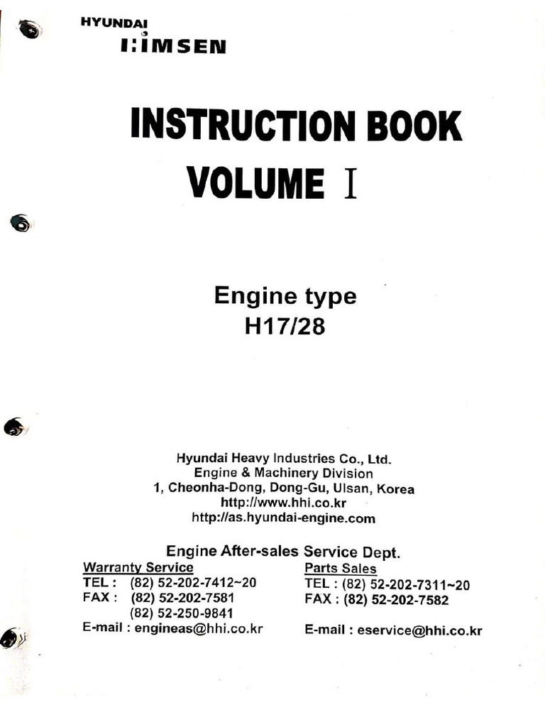 Himsen Diesel Engine h17 28 Volume 1 PDF Free | PDF
