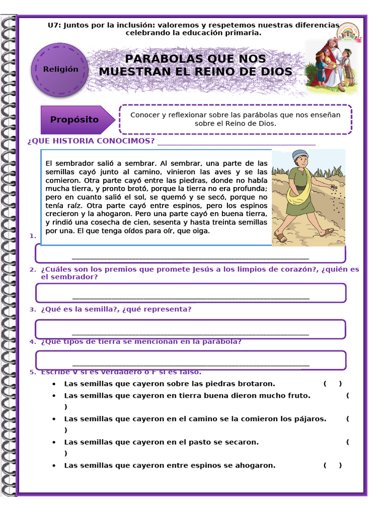 U7-Ficha-D5-Reli-Parábolas Que Nos Muestran El Reino de Dios | PDF ...