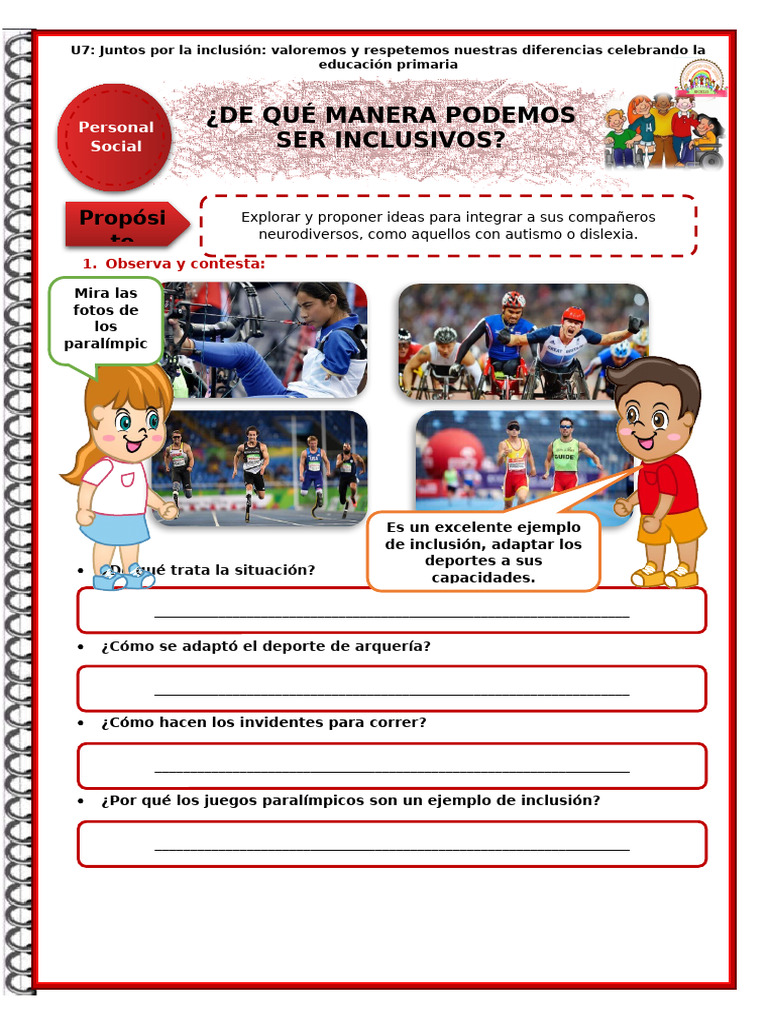 U7-Ficha-D4-Ps-De Qué Manera Podemos Ser Inclusivos | PDF | Cognición | Modificación de ...