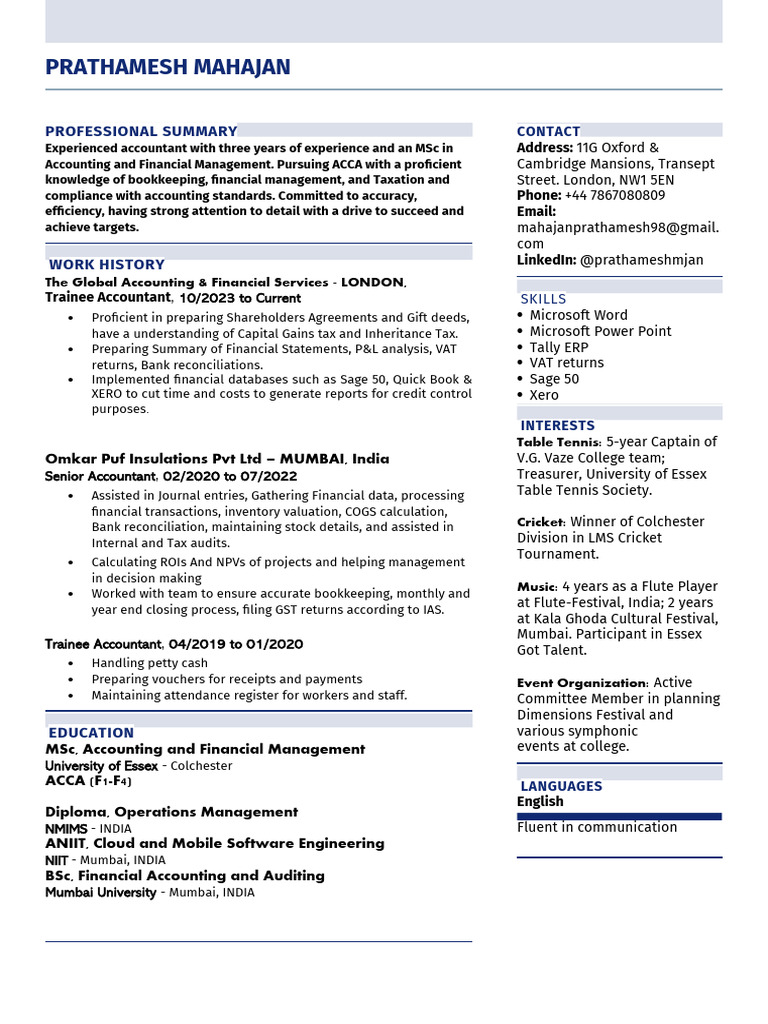 PRATHAMESH_MAHAJAN_CV | PDF | Accounting | Bookkeeping