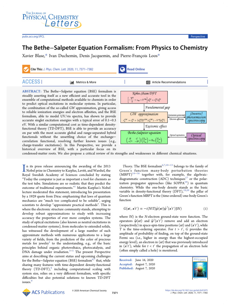 The Bethe−Salpeter Equation Formalism: From Physics to Chemistry | PDF | Applied And ...