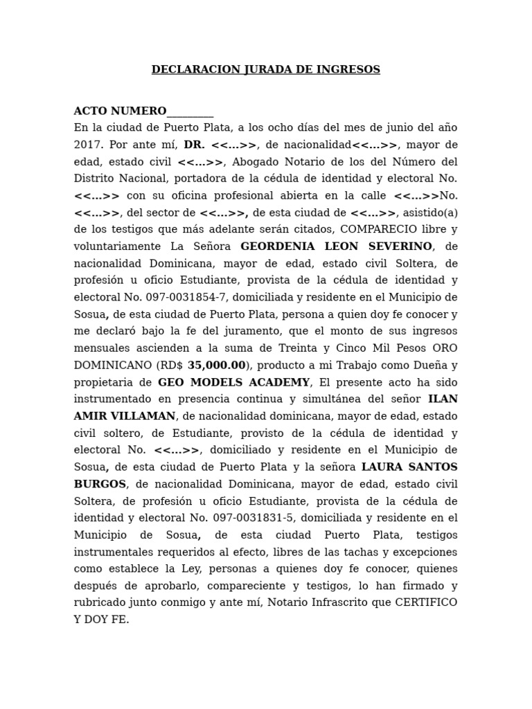 DECLARACION JURADA DE INGRESOS | PDF