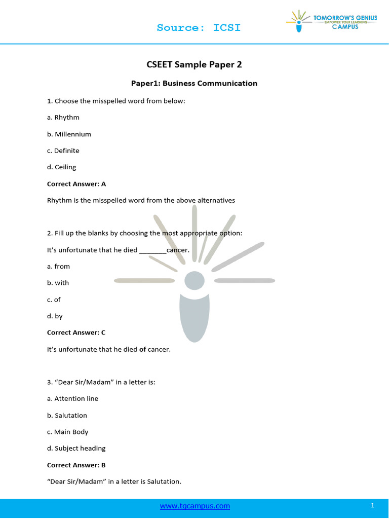 Cseet Paper1 Sample2 Questions Solutions | PDF | Elasticity (Economics ...