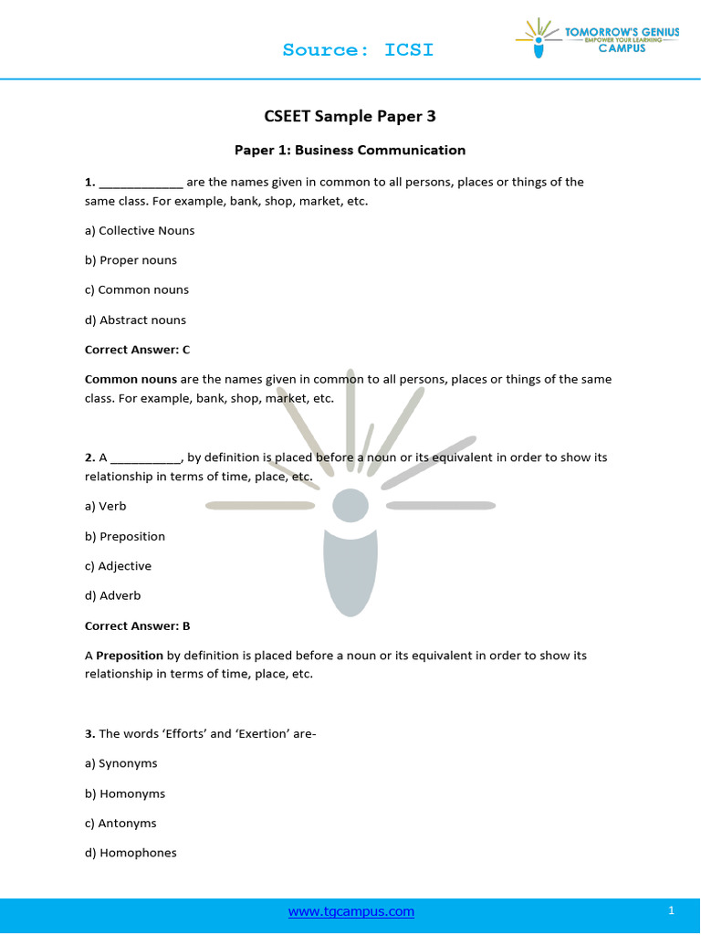 CSEET Sample Question Paper 3 | PDF | Demand | Noun