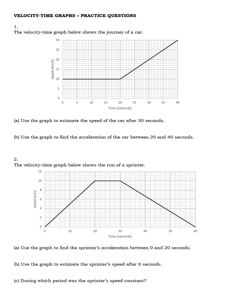 VELOCITY TIME GRAPHS, Worksheet | PDF | Acceleration | Speed