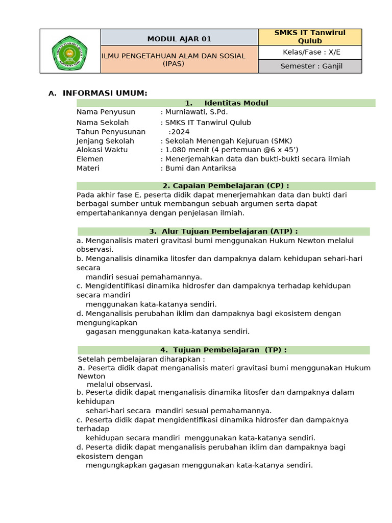 6.4. Modul Ajar (RPP) .04.IPAS | PDF