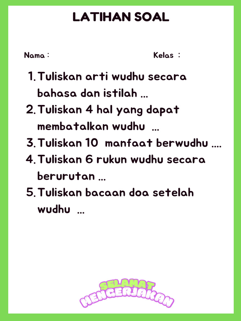 Kisi-Kisi Materi Wudhu | PDF | Pengembangan Diri