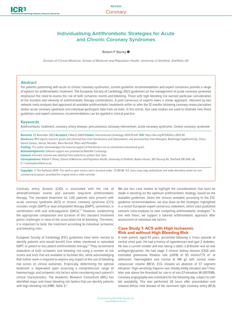 Antithrombotic in CCS, Acs Radcliffe | PDF | Percutaneous Coronary ...