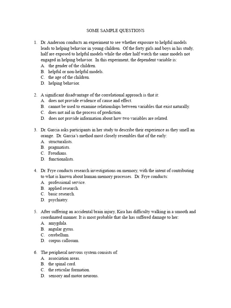 Sample MC Questions For Midterm 1 | PDF | Neuroscience | Psychology