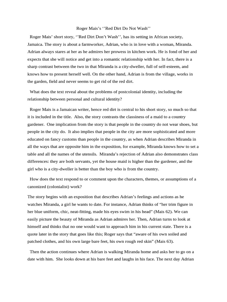 Roger Mais's 'Red Dirt Do Not Wash'' | PDF